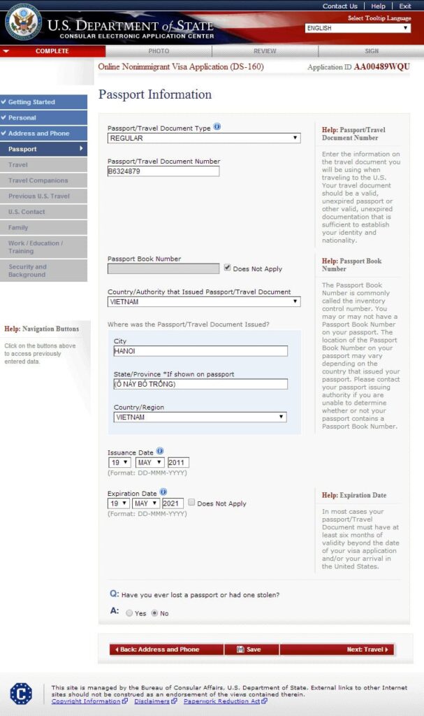 Mẫu đơn DS 160 - Hướng dẫn cách điền khai form - Pan American Travel